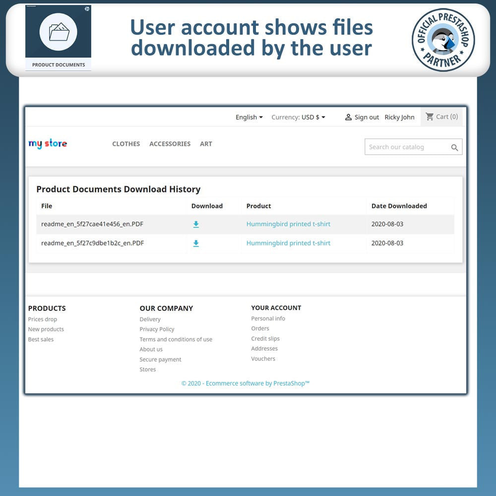 Módulo de Documentos de Producto Prestashop