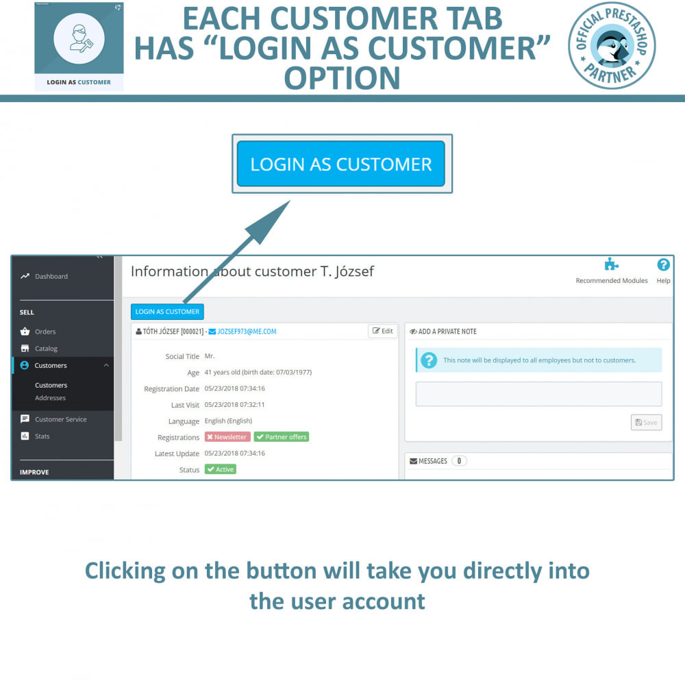 Prestashop Admin Login as Customer Module