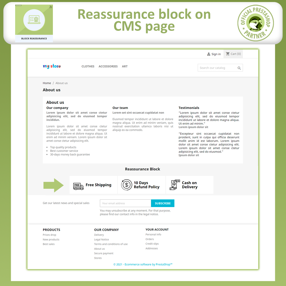 Block Reassurance with Animation - Prestashop Addons