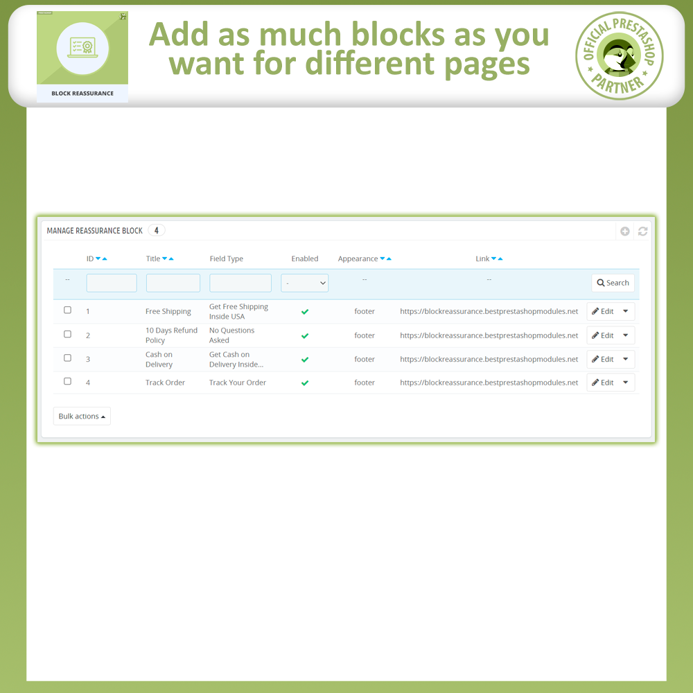 Block Reassurance with Animation - Prestashop Addons