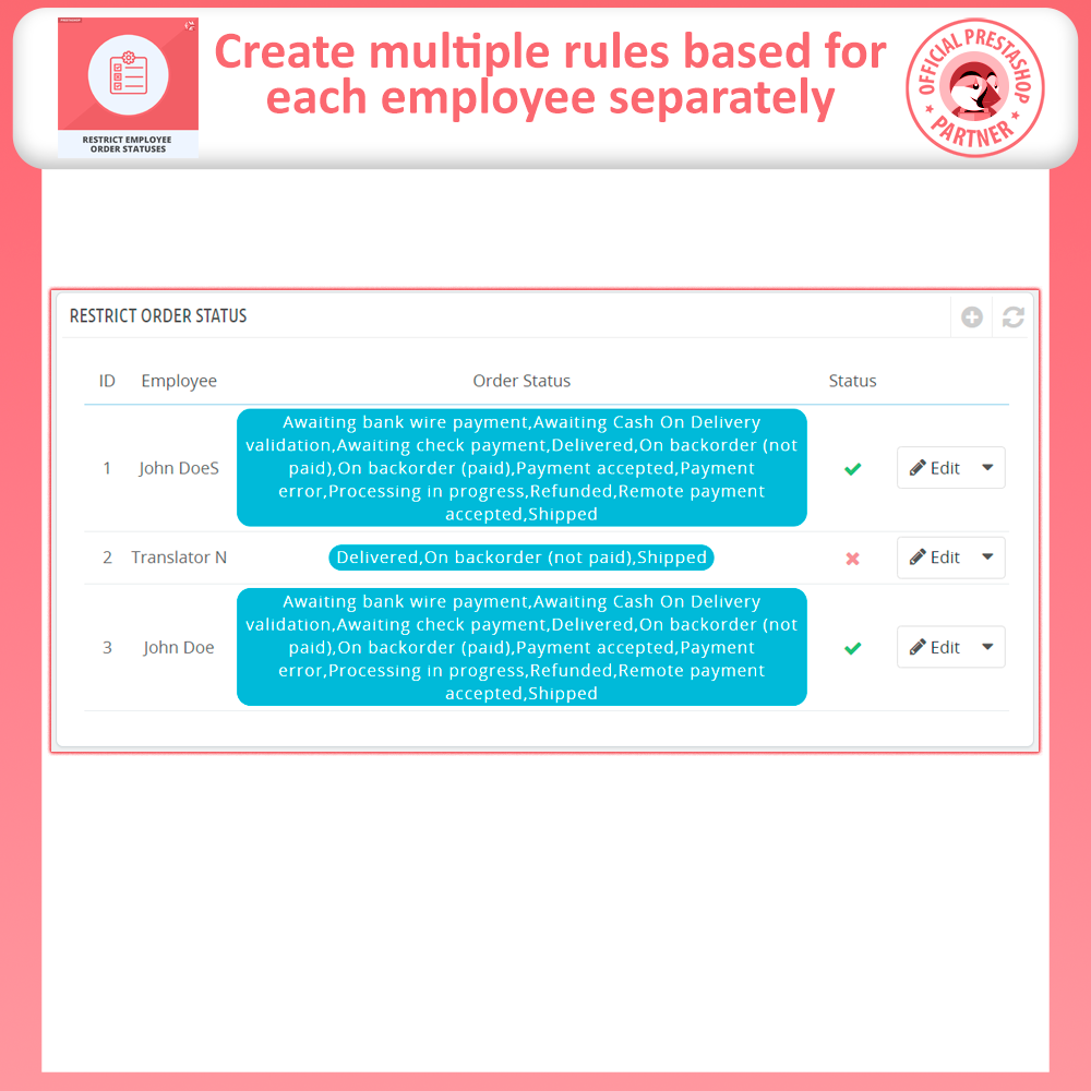 Prestashop Restrict Order Module - Restrict Employees