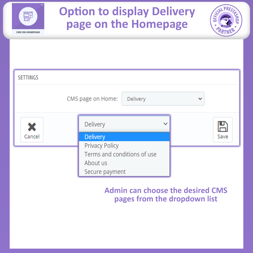 Prestashop CMS sur la page d’accueil