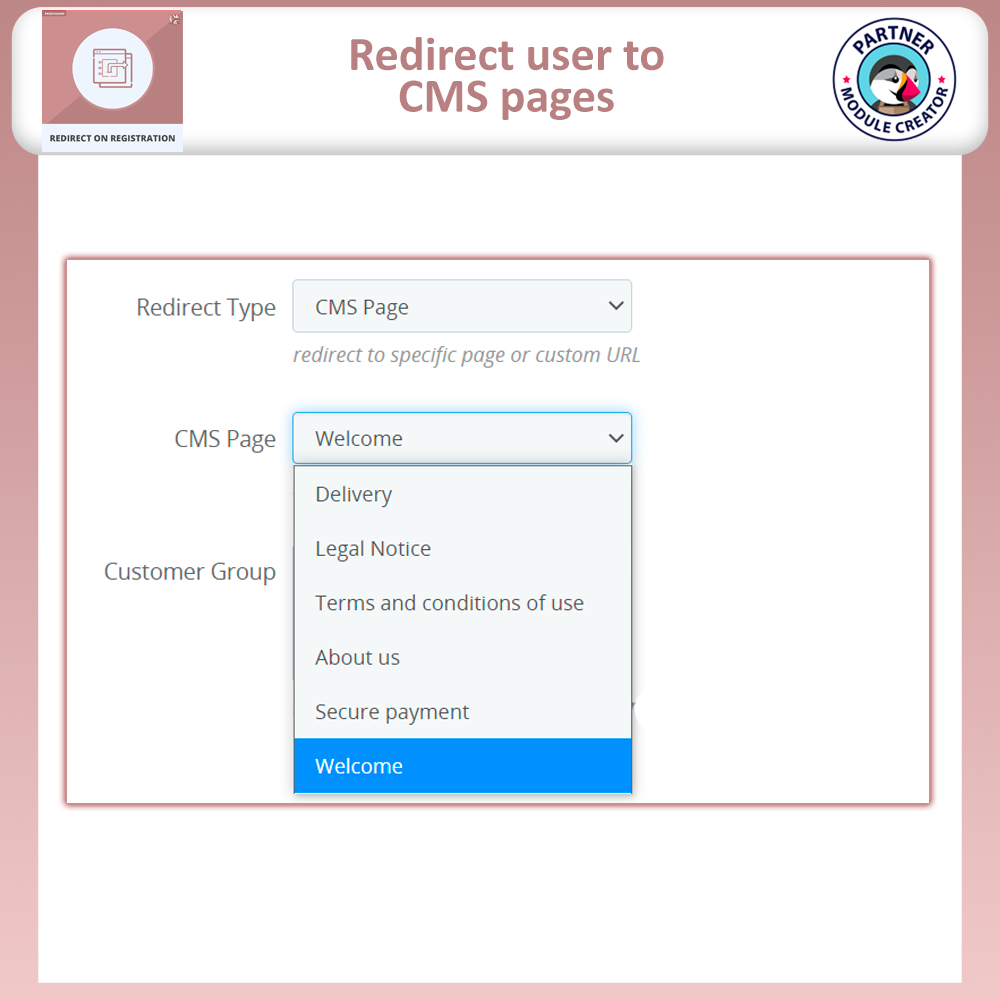 Prestashop Redirect Customer on Signup Module