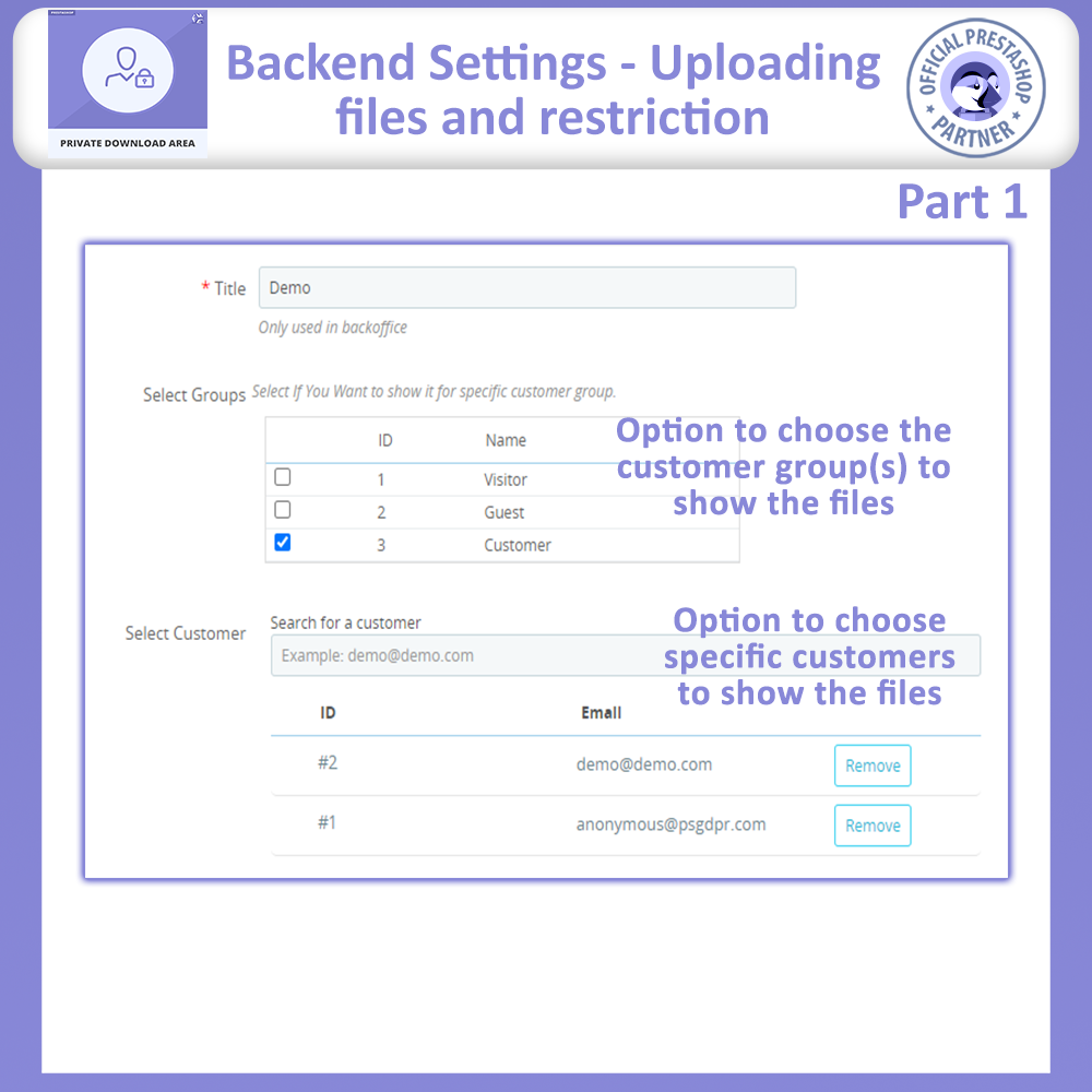 Área Privada Descargas - Prestashop