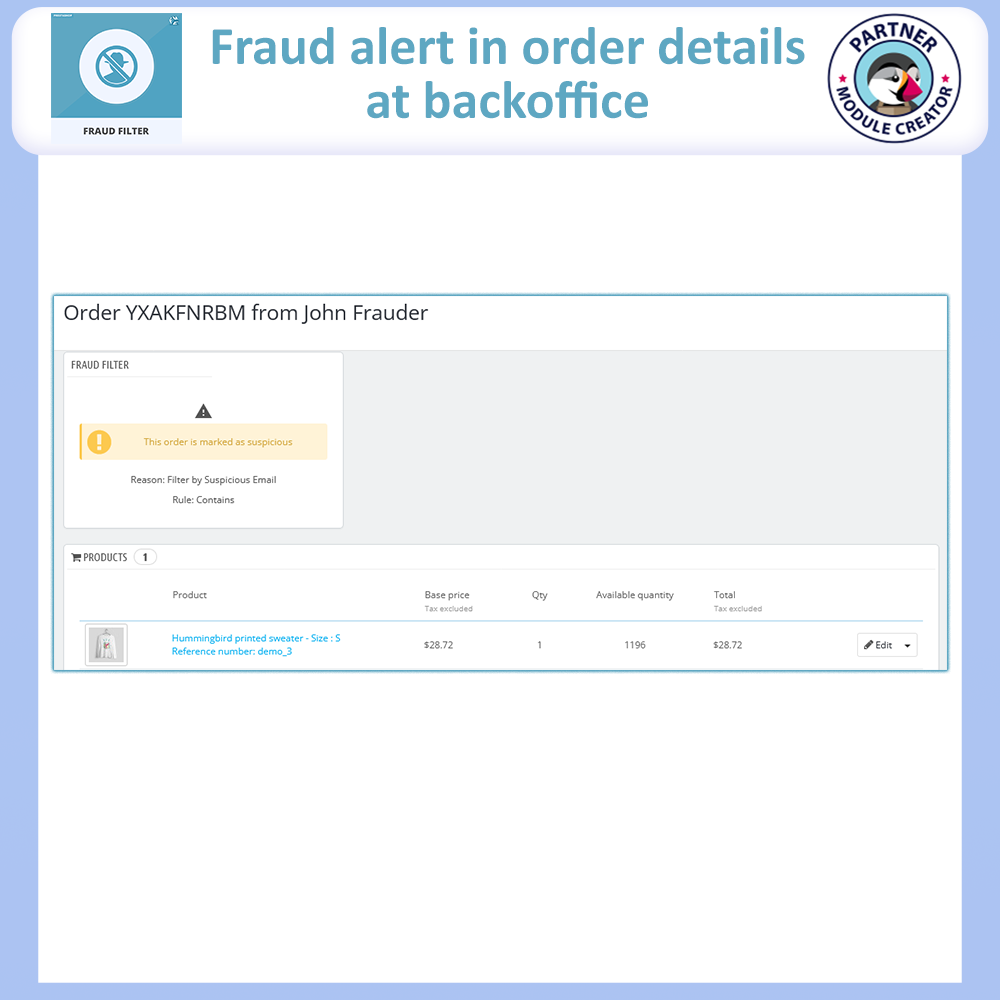 Prestashop free Fraud Alert and Filter module