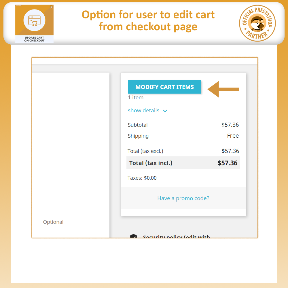 PrestaShop Update Cart on Checkout Module