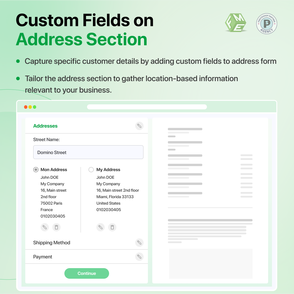 Prestashop Custom Checkout Fields:PrestaShop Data Entry