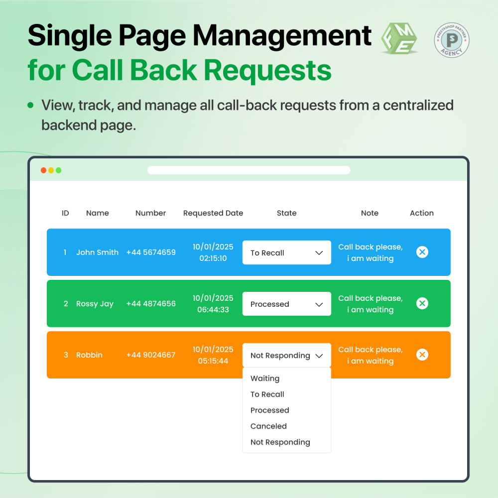 PrestaShop Call Back Module, Request a Call