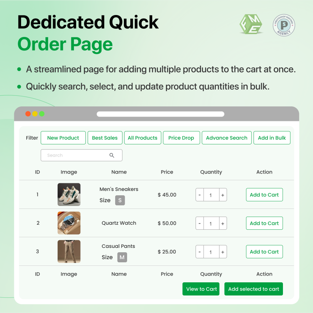 Quick Order Table Module - Prestashop Addons