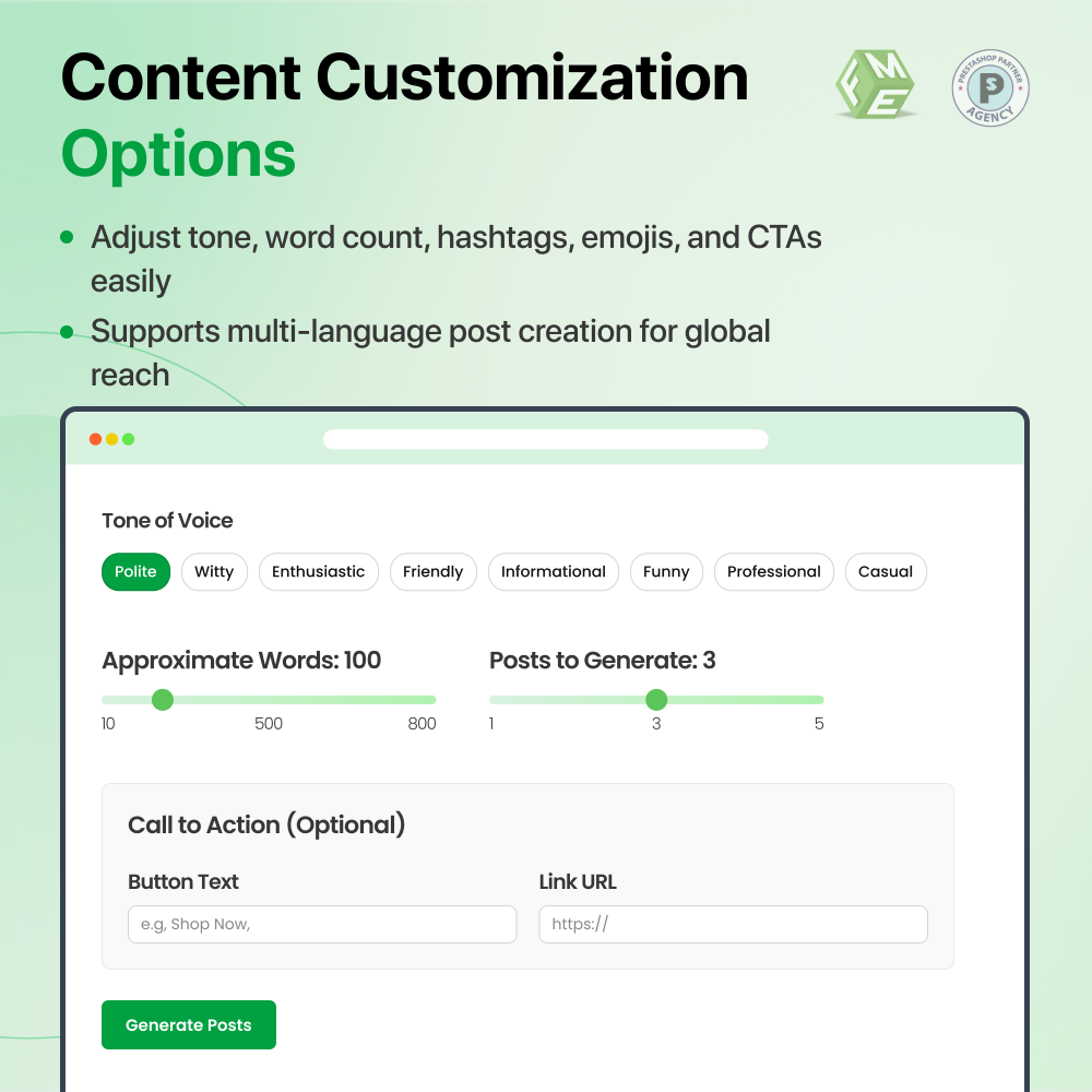 Générateur de publications pour les réseaux sociaux PrestaShop avec IA - Gemini, ChatGPT