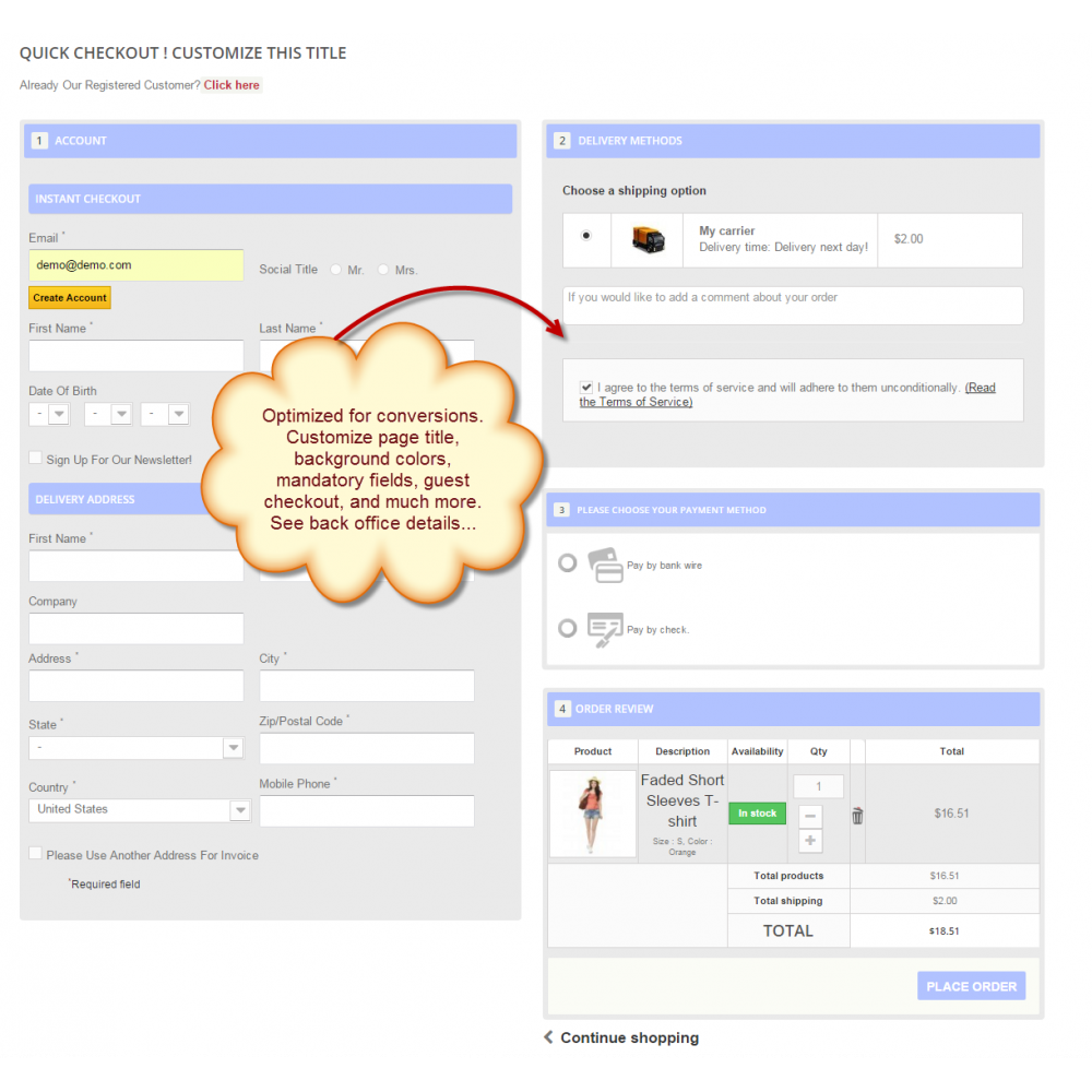Eenvoudige One Page Checkout-module voor Prestashop